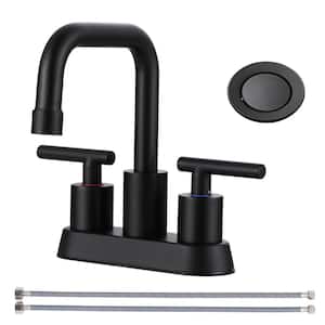 ARCORA 4 in. Centerset Double-Handle High Arc Bathroom Faucet with Drain Kit Included in Matte ...
