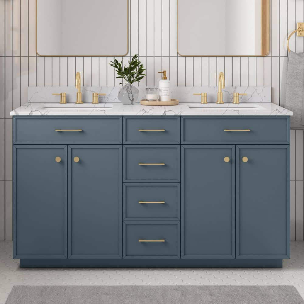 Glacier Bay Marcote 60 in. Double Sink Freestanding Bathroom Vanity in ...