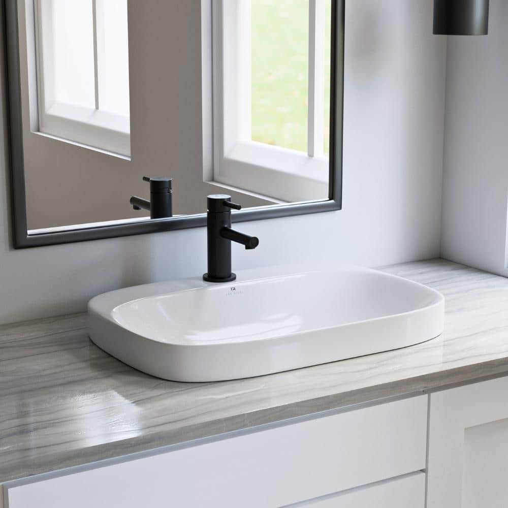 Los Flexi 24 in. x 17 in. White Bathroom Drop-In Sink, Semi Recessed ...