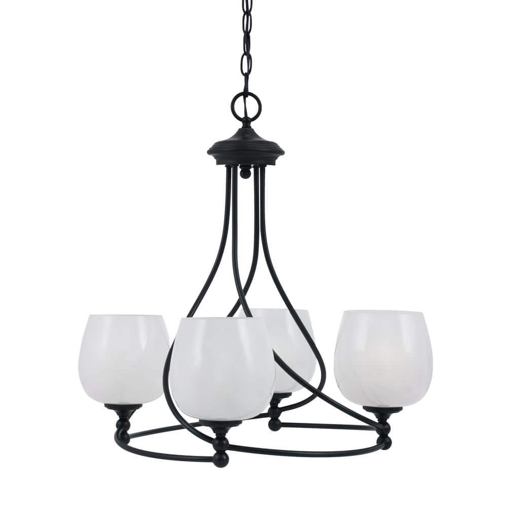 Royale 4-Light Matte Black Chandelier, Round Chandelier with 6 in ...