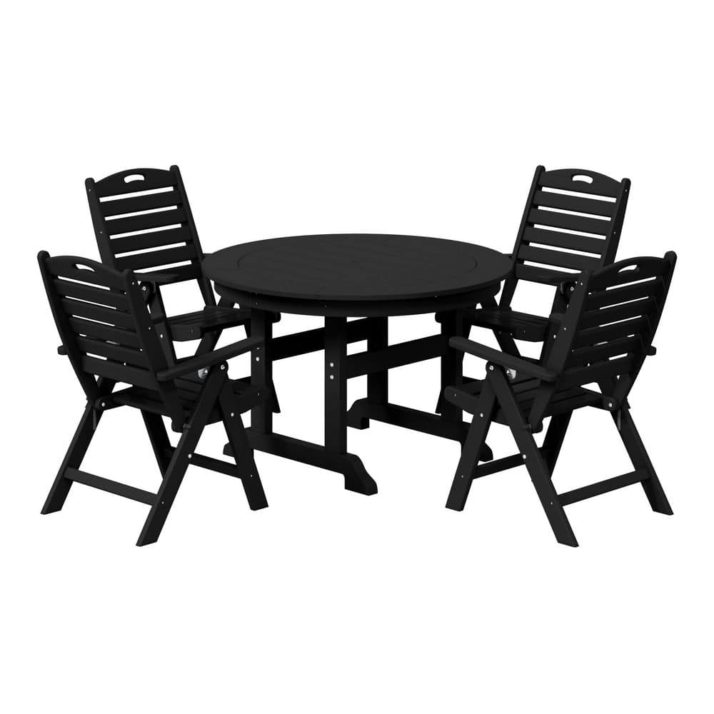 WESTIN OUTDOOR Laguna All Weather HDPE Plastic Outdoor 5-Piece Round Table Folding Highback ...