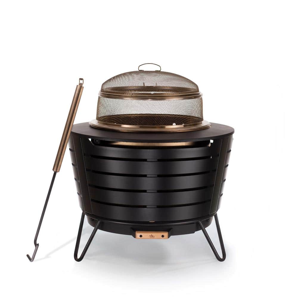TIKI 25 in. Smokeless Wood Burning Patio Fire Pit with Screen and Poker ...