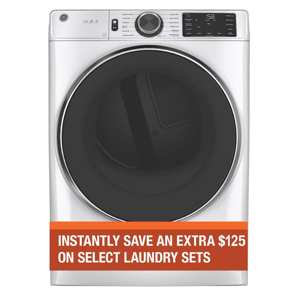 GE 7.8 cu.ft. Smart Front Load Electric Dryer in White with Steam and ...