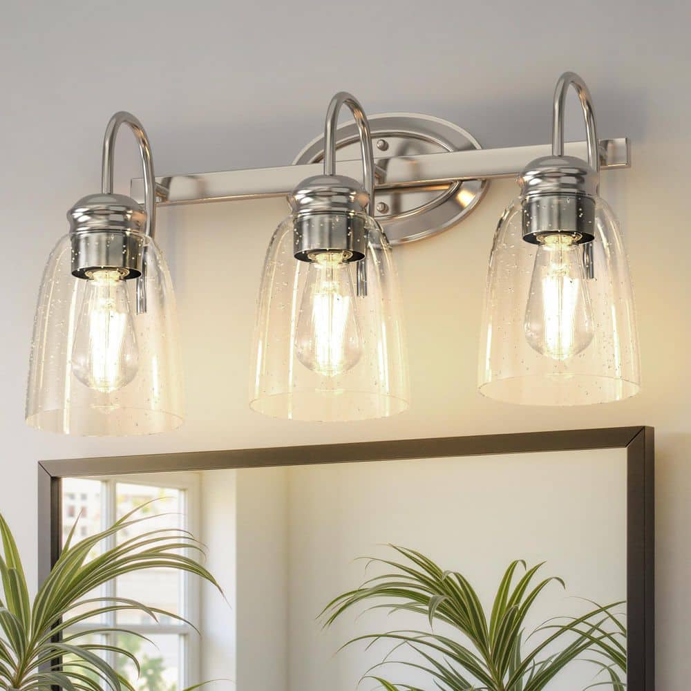 YANSUN 19 in. 3-Light Brushed Nickel Modern Bathroom Vanity Light ...