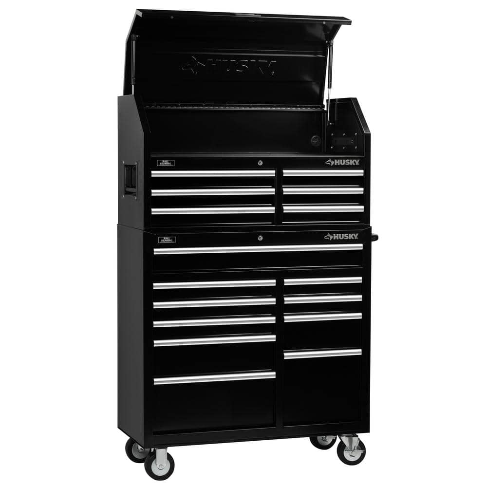 Husky 41 in. 16-Drawer Tool Chest and Cabinet Combo Black VRC-4116BK ...