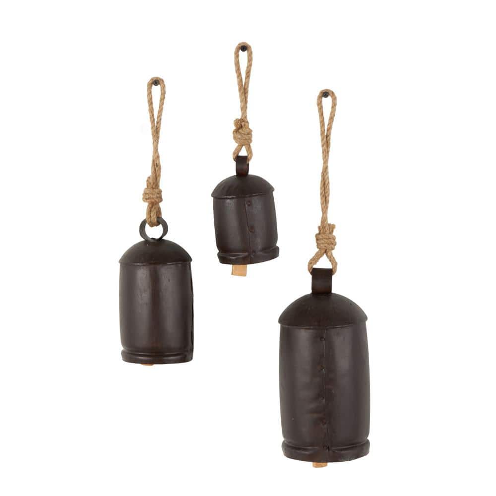 Litton Lane Black Metal Cluster Bell Decorative Cow Bells with Jute ...