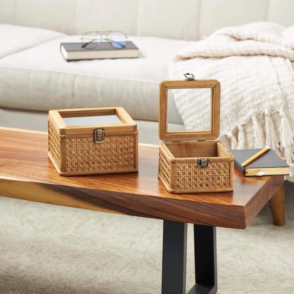 Litton Lane Square Rattan Handmade Box (Set of 2) 044111 - The Home Depot