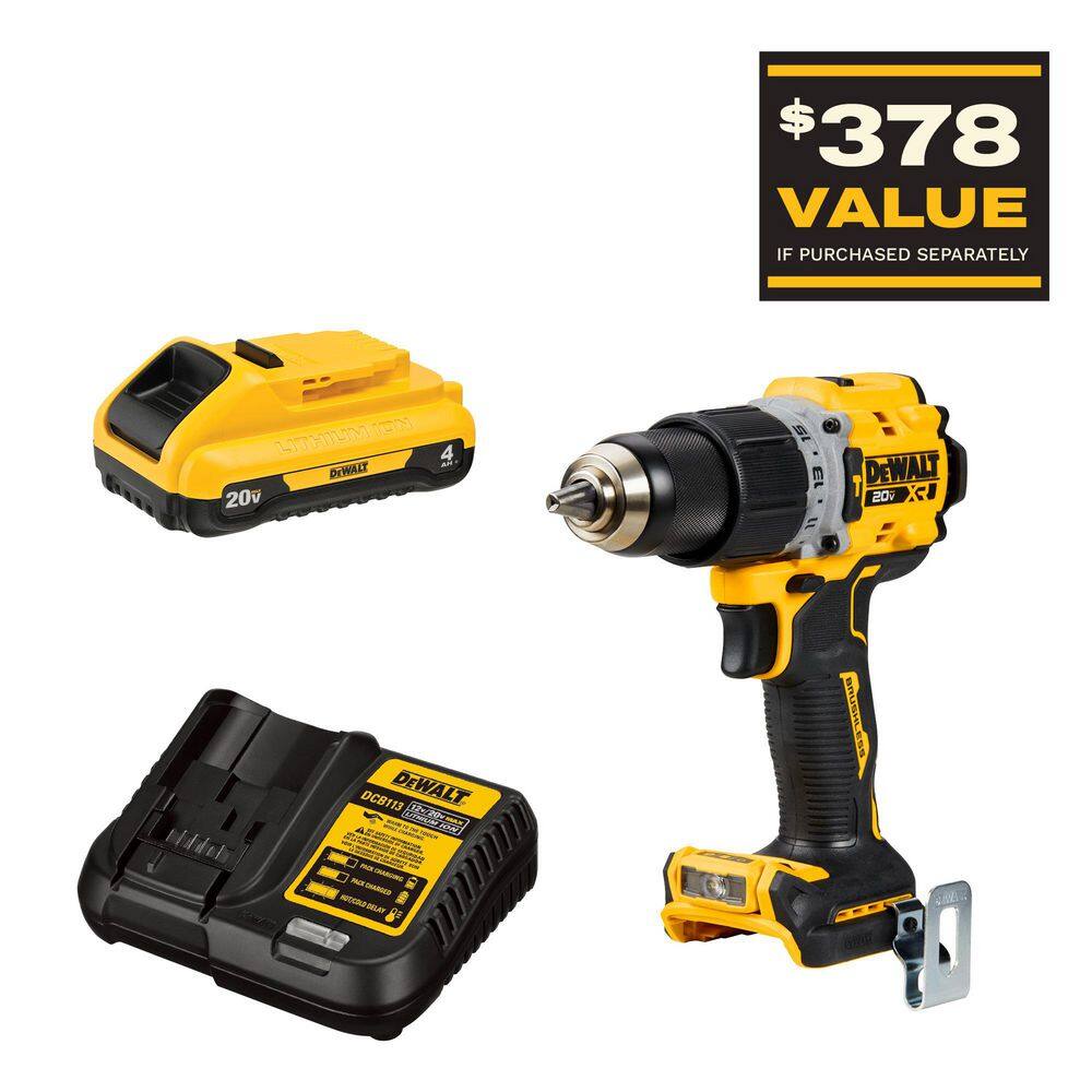 DEWALT 20V Lithium-Ion Compact Cordless 1/2 in. Hammer Drill with 20V ...
