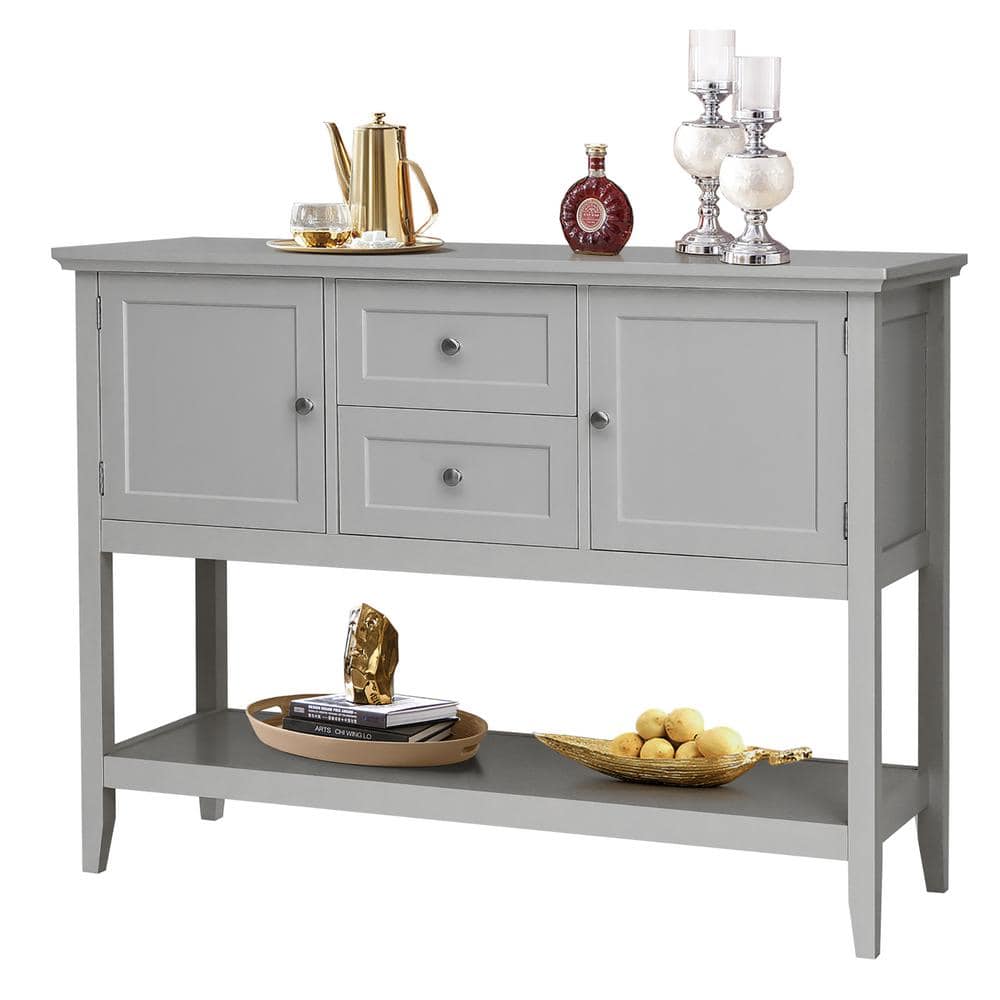 Costway Gray Sideboard Buffet Table Wooden Console Table with Drawers ...
