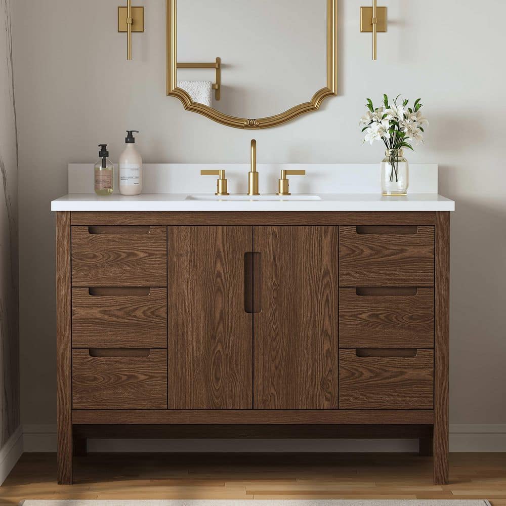 DELUXE DL LIVING Malia 49 in. Single Sink Freestanding Brown Bath ...