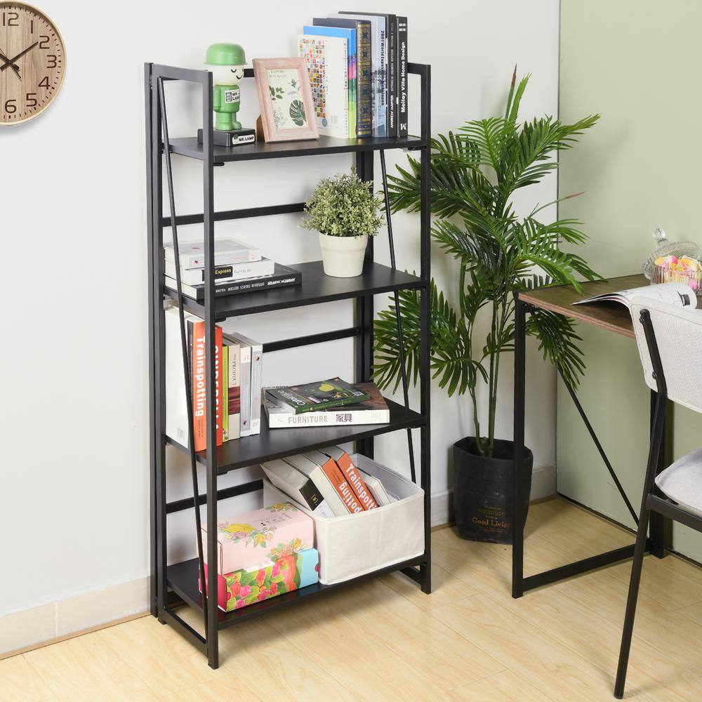 Homy Casa Backer 49.2 in Tall Black Wood 4-Shelf Folding Etagere ...