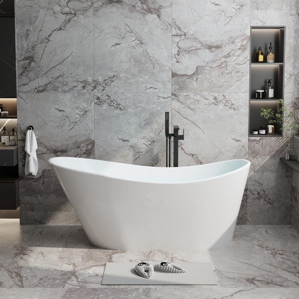 FORCLOVER 67 in. x 31.5 in. Freestanding Soaking Bathtub with Right ...