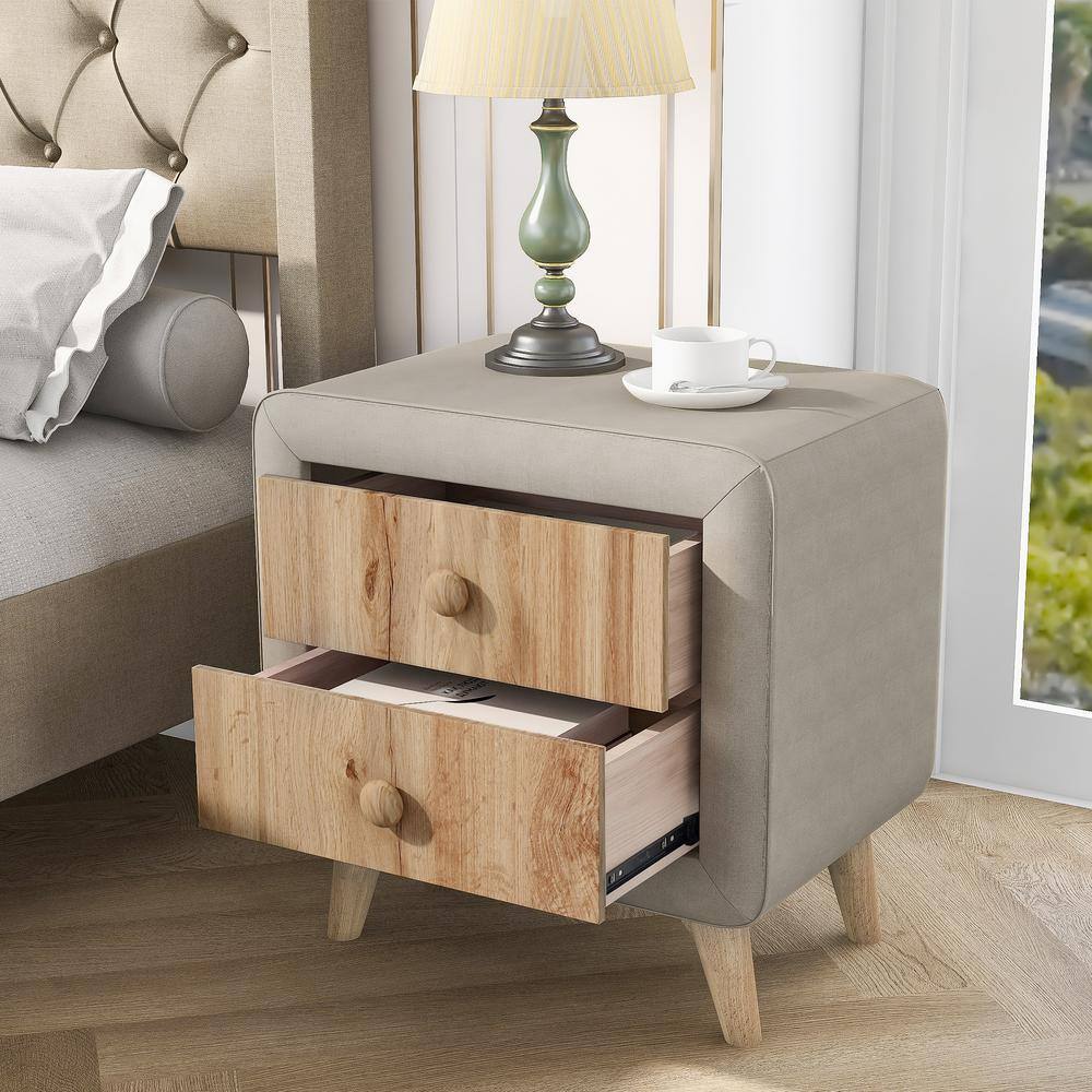 Harper & Bright Designs 2-Drawer Beige Wooden Upholstered Nightstand ...