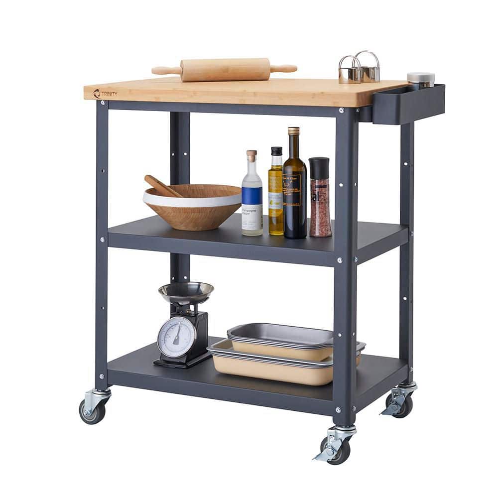 TRINITY 32 in. Bamboo Top Kitchen Cart w/ Side Rack Dark Gray TSCPDG ...