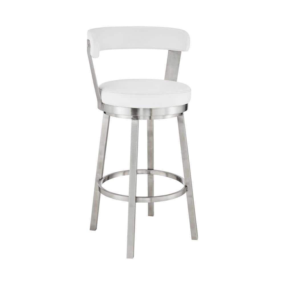 Benjara 36 in. White Faux Leather Counter Height Swivel Stool with ...