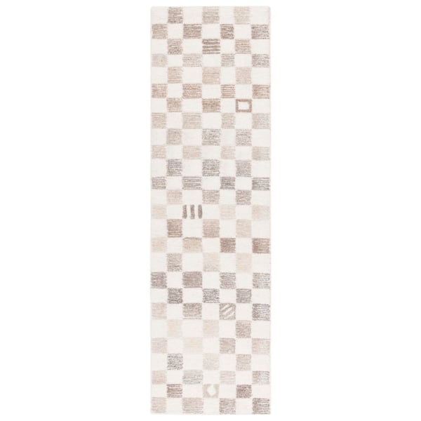 SAFAVIEH Ebony 2 ft. x 8 ft. Natural/Beige Abstract Checkered Runner ...