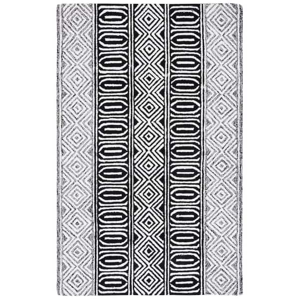 SAFAVIEH Capri 8 ft. x 10 ft. Ivory/Black Striped Geometric Diamond ...