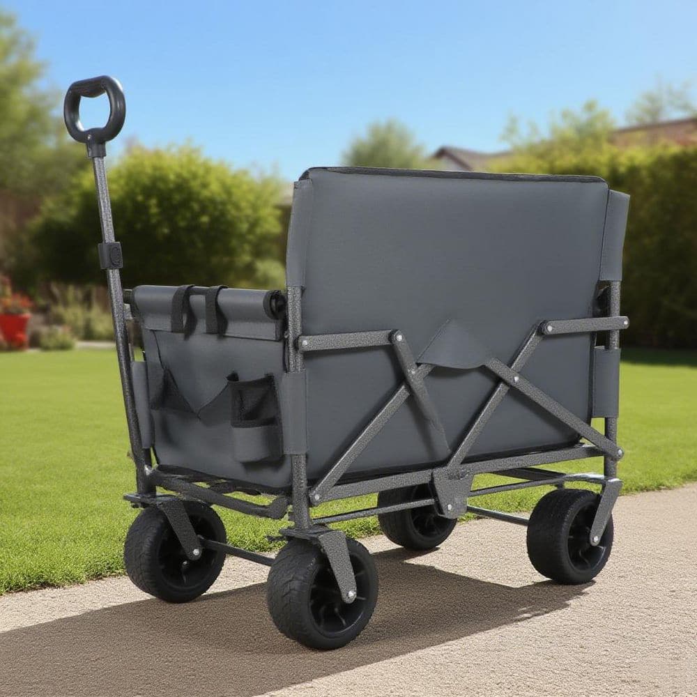 6.4 cu ft. Metal Gray 3-in-1 Convertible Folding Garden Cart w/ Bench ...