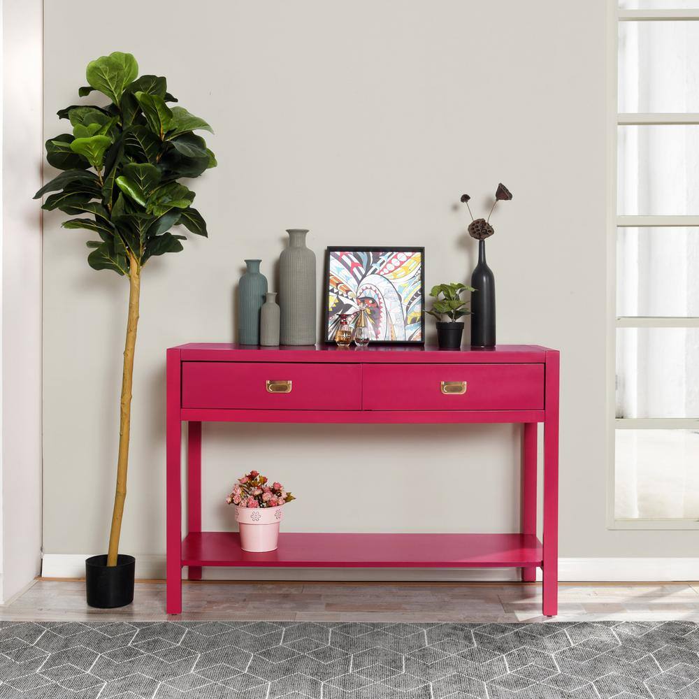 Homy Casa Bianca 44.3 in. Pink Standard Rectangle Wood Console Table ...