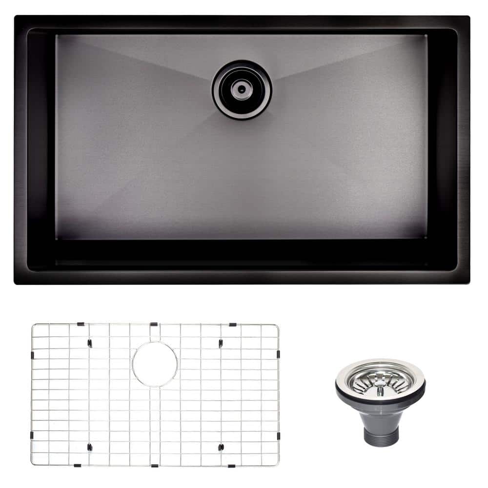 30 in. Undermount Single Bowl 18-Gauge Gunmetal Black Stainless Steel ...