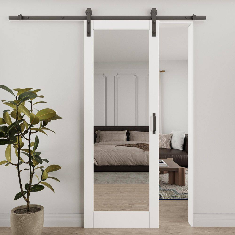 ARK DESIGN 30 in. x 84 in. Paneled White Mirrored Glass Primed MDF ...