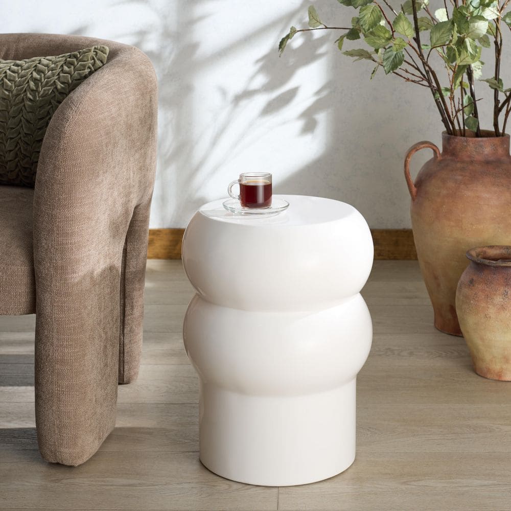 SAFAVIEH Joyrosa 13 in. White Round Concrete End Table SFV2620B - The ...