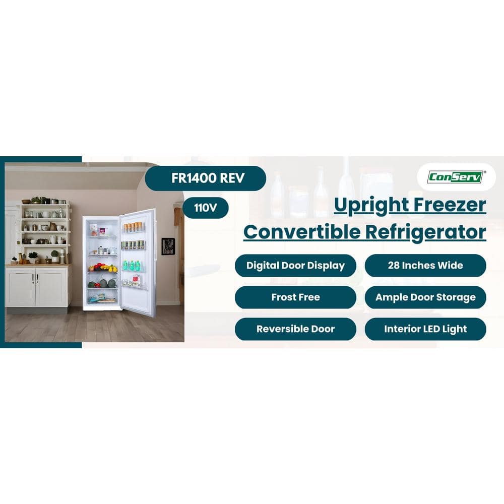 ConServ 28 in. 14 cu. ft. 110V Frost Free Upright Freezer Refrigerator ...