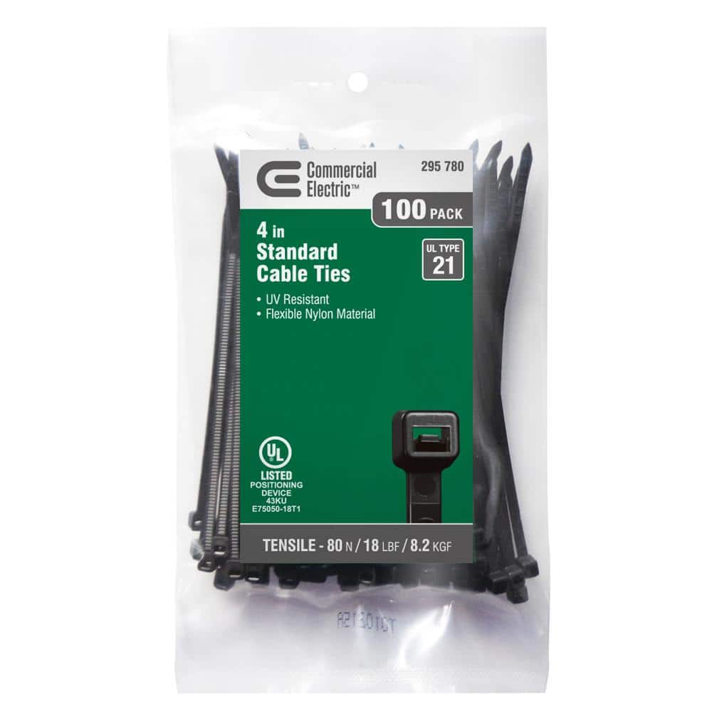 Commercial Electric 4in Miniature Standard UL 21 Rated Cable Zip Ties ...
