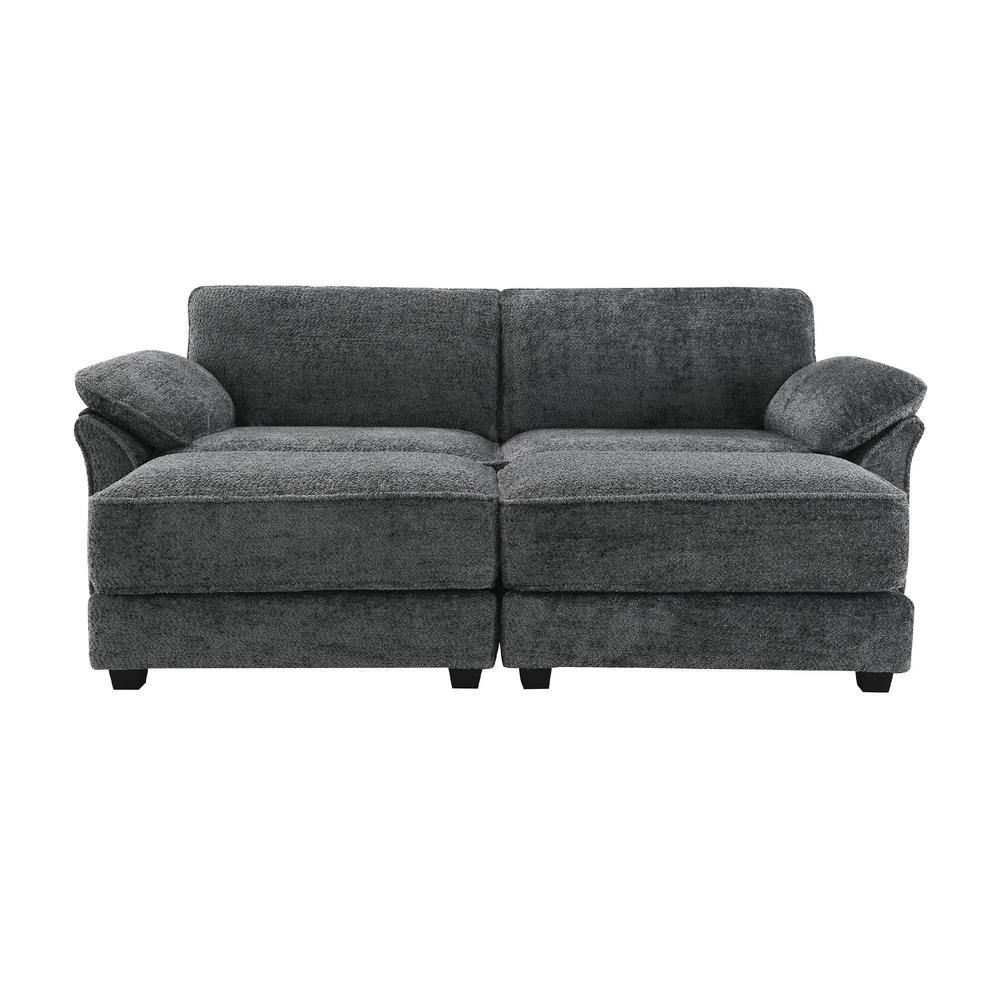 Polibi 81 in. Square Arm Chenille Rectangle Sofa with Ottoman in. Gray ...