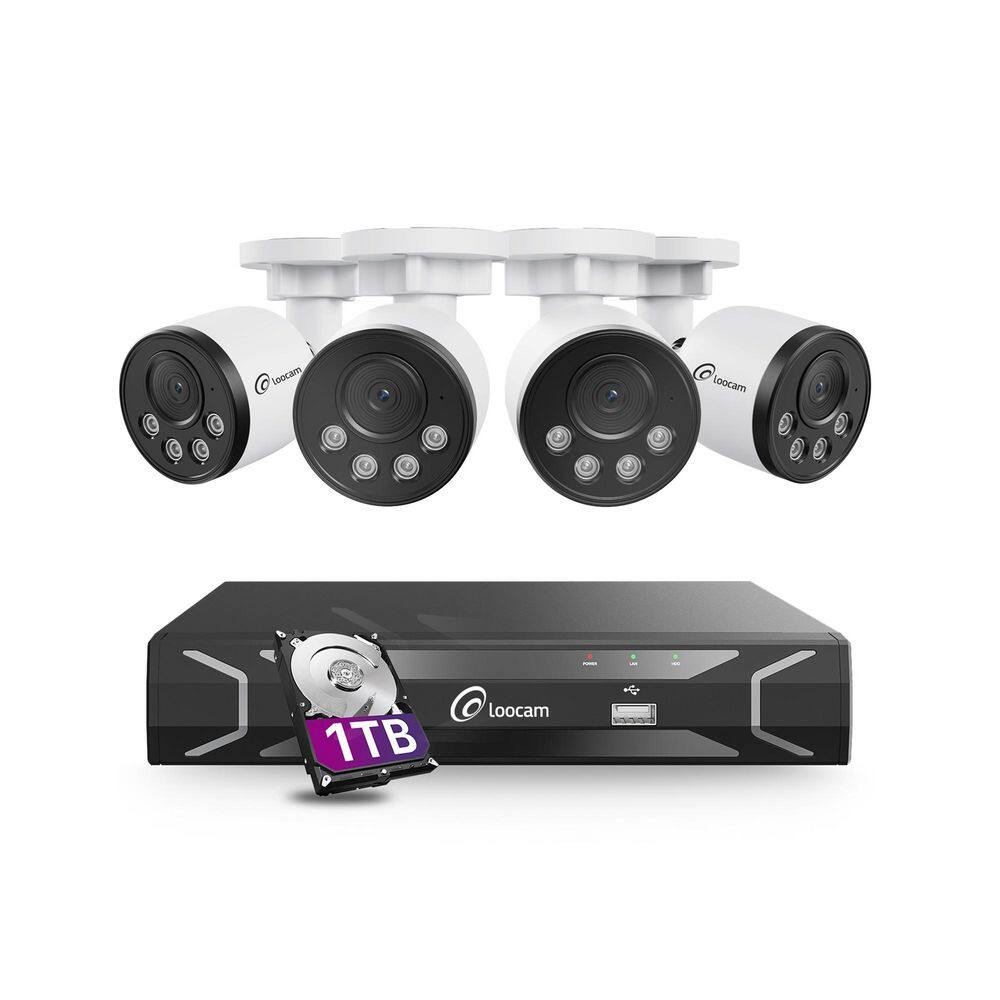 LOOCAM 2.5K 5MP PoE NVR Security Camera System 1TB, 4PCS 4MP Wired ...