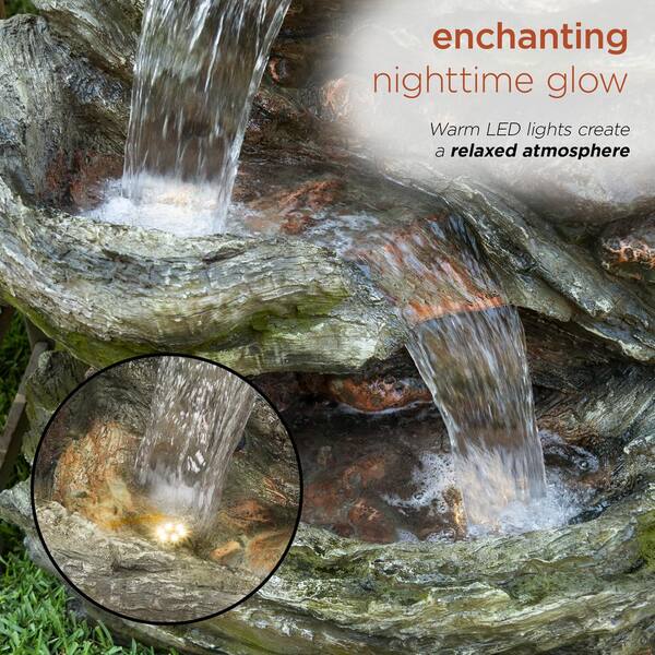 Solar Fountain Sunnydaze Wood Barrel Water Fountain - 3-Tier Waterfall ...