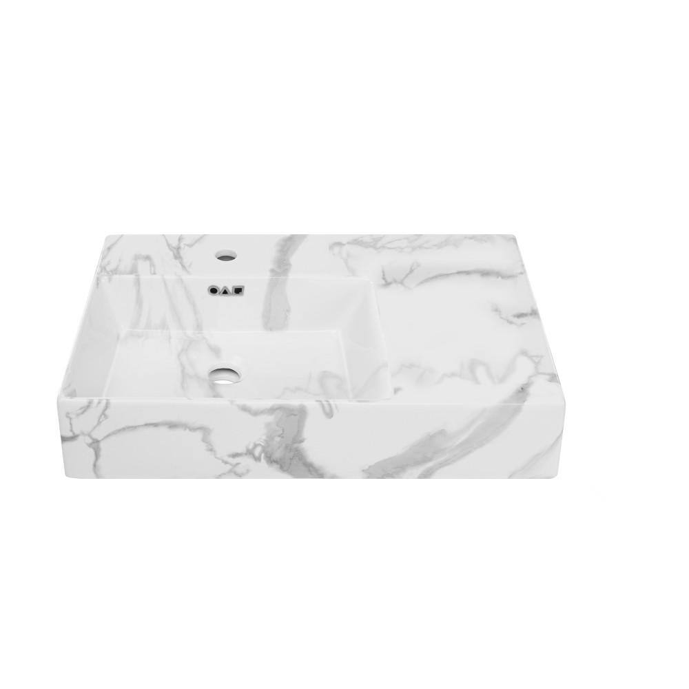 Swiss Madison St. Tropez 24 in. Left Side Faucet Wall-Mount Bathroom Sink in White Marble SM ...