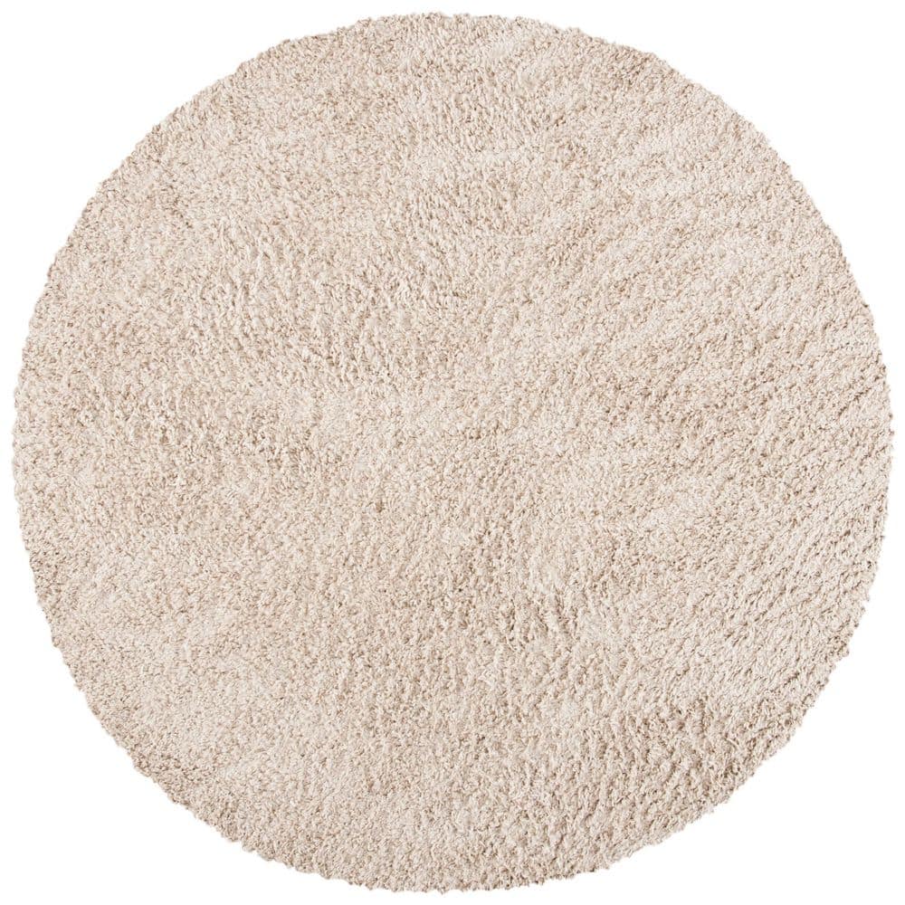 SAFAVIEH August Shag Beige 7 ft. x 7 ft. Solid Round Area Rug AUG200D ...