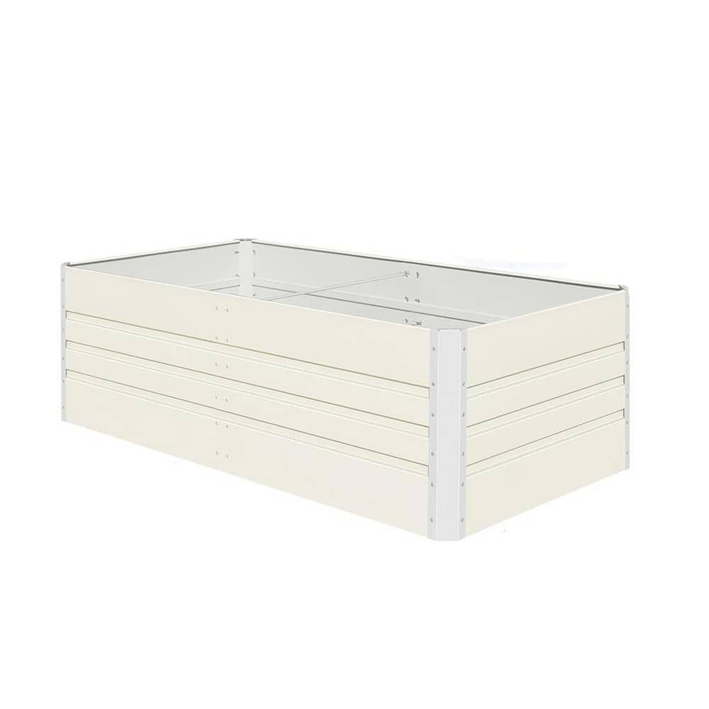 8 FT Beige White Galvanized Raised Garden Bed ，Outdoor Large Metal ...