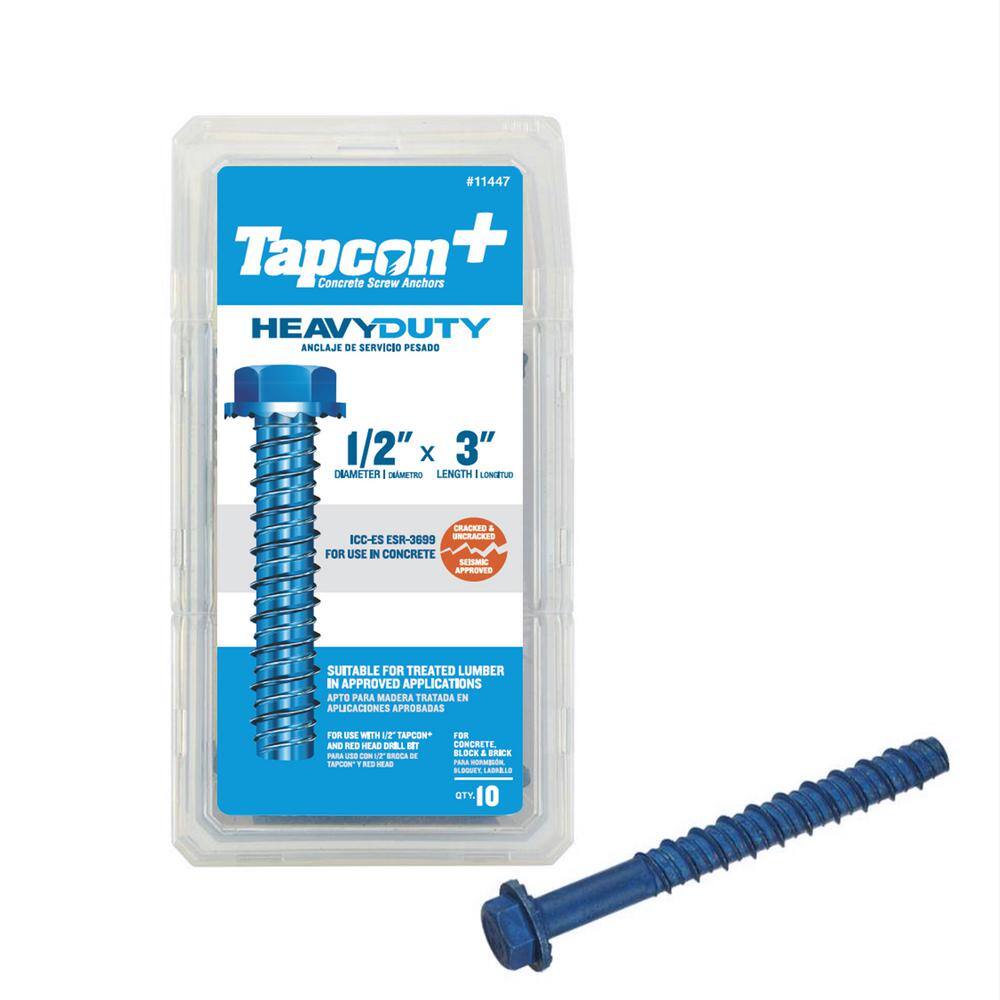 Tapcon 1 2 In X 3 In Hex Washer Head Large Diameter Concrete Anchors