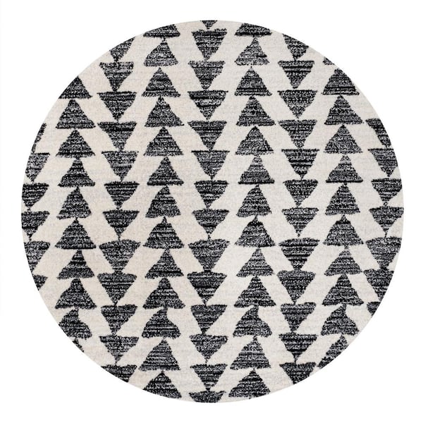 JONATHAN Y Aisha Moroccan Triangle Geometric Cream/Black 4 ft. Round ...