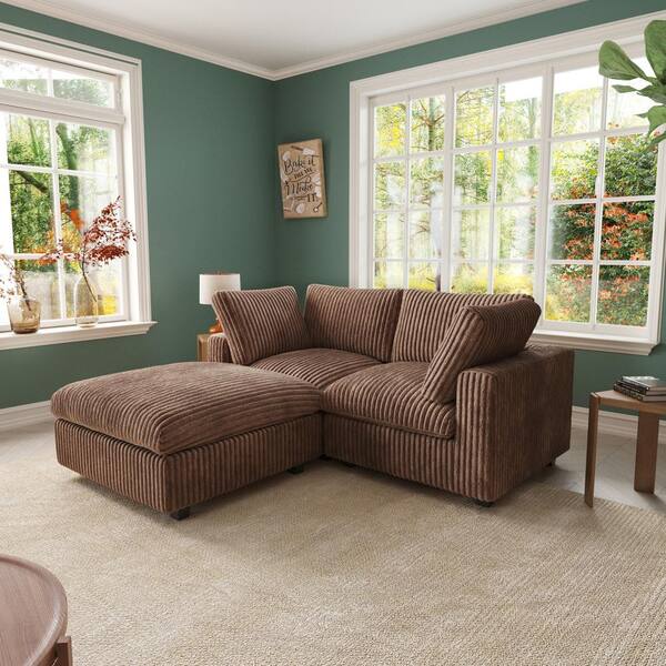 J&E Home 78.74 in. Rabbit Plush Fabric Square Arm 3-Piece L Shaped ...