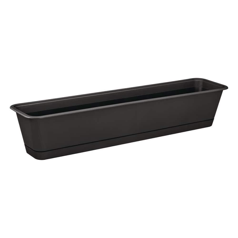 Vigoro Antonella Black Plastic Rectangular Window Planter Box With