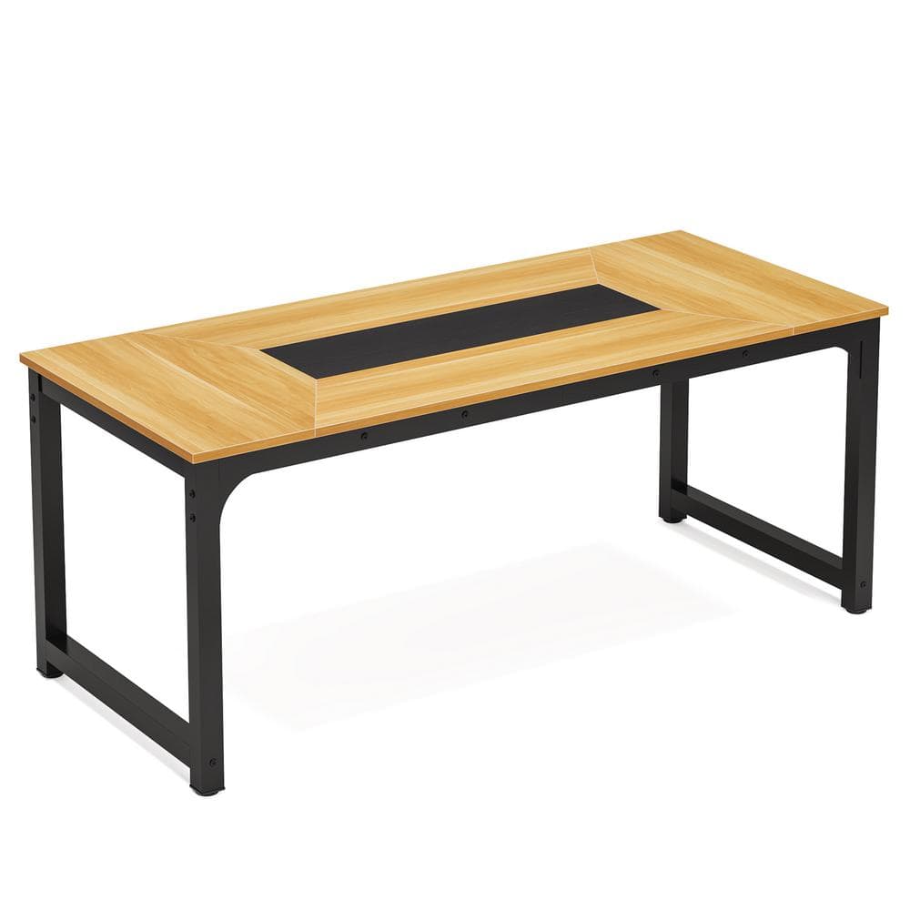 BYBLIGHT 70.8 in. Rectangular Walnut Engineered Wood Computer Desk ...