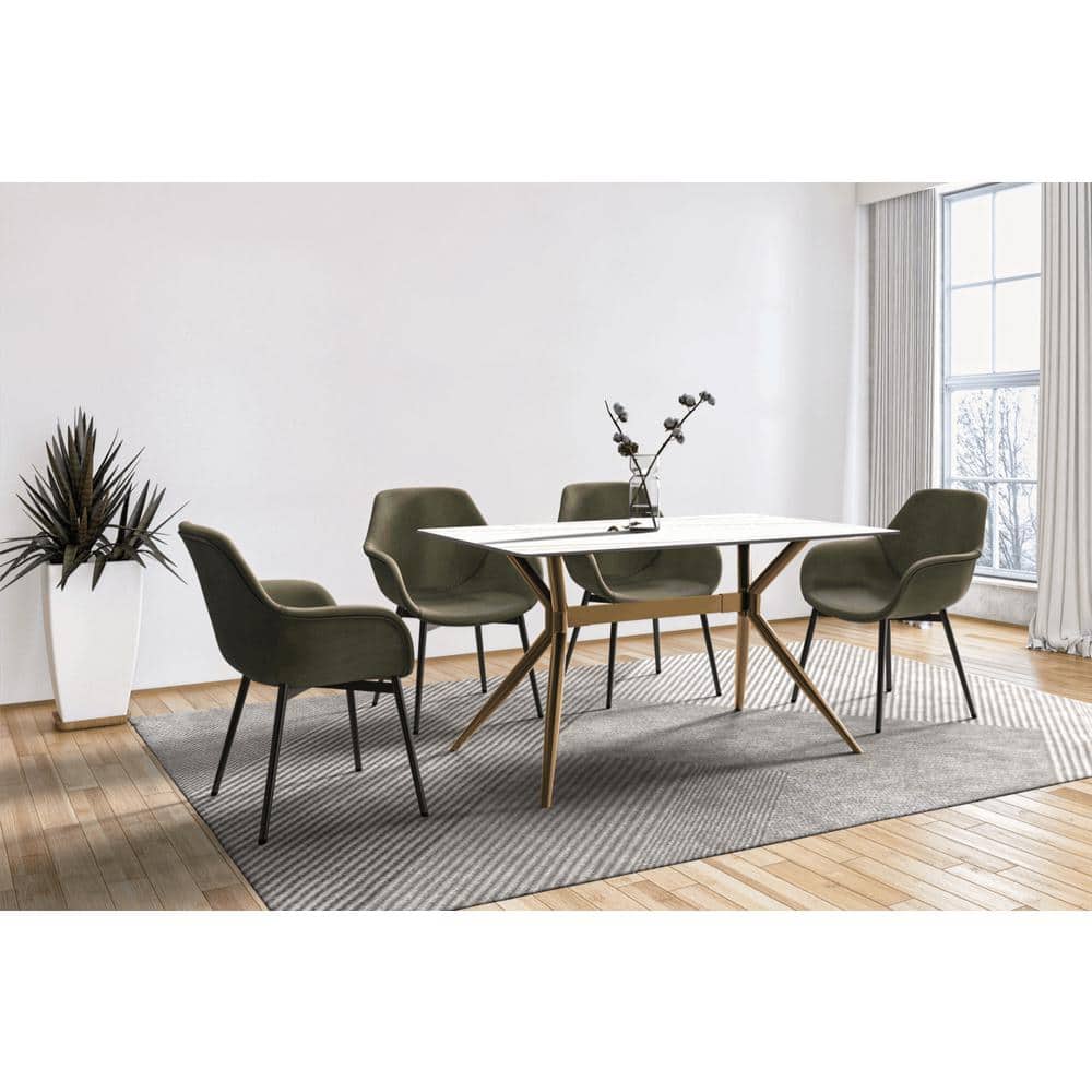 Leisuremod Elega Modern White/Gold Stone 55.11 in. 4 Legs Dining Table ...