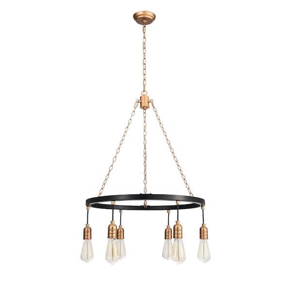 Jojospring Belle 6-Light Black and Shiny Bronze Metal Round Wheel ...