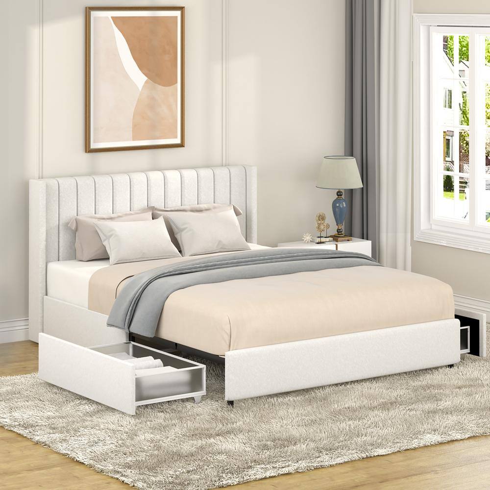 Noble House Anda Ivory Boucle Upholstered Metal Frame Queen Size ...