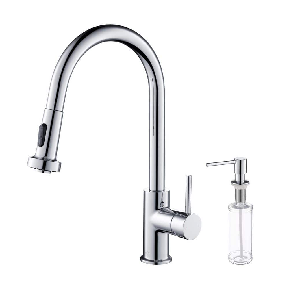 KIBI 17 in. H Single Hole 1.8 GPM Pull Down Sprayer Kitchen Faucet with ...