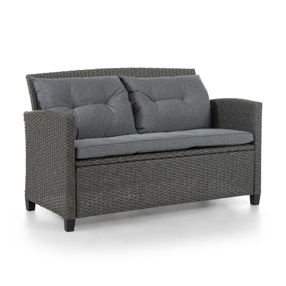MUSE & LOUNGE Valo Gray Wicker Outdoor Loveseat with Gray Cushions ...