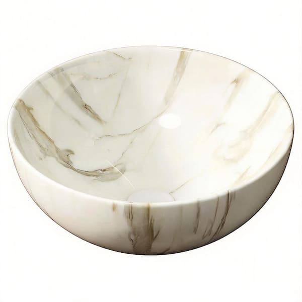LIVACA 14.17 in. Vessel Bathroom Sink in Matte White Ceramic with Stone ...