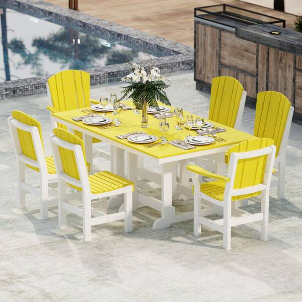 Wildridge Heritage 7-Piece Lemon Yellow and White HDPE Plastic Outdoor ...