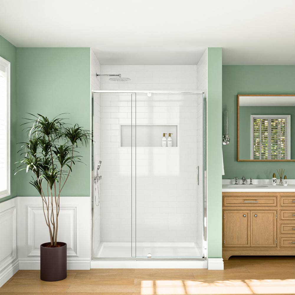 SHAAMA 56 - 60 in. W x 71 in. H Pivot Semi-Frameless Shower Door in Chrome Finish with SGCC ...