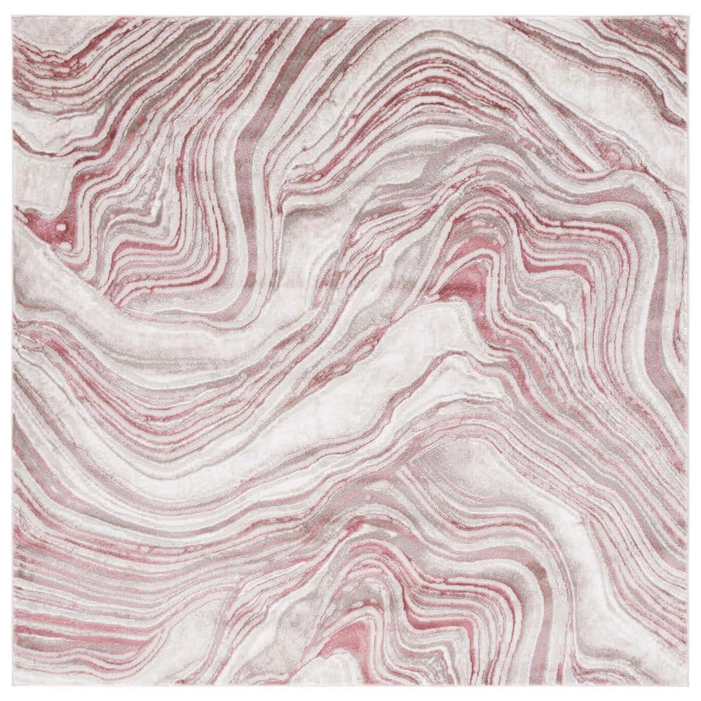 SAFAVIEH Meadow 7 ft. x 7 ft. Pink/Beige Marble Swirl Square Area Rug ...