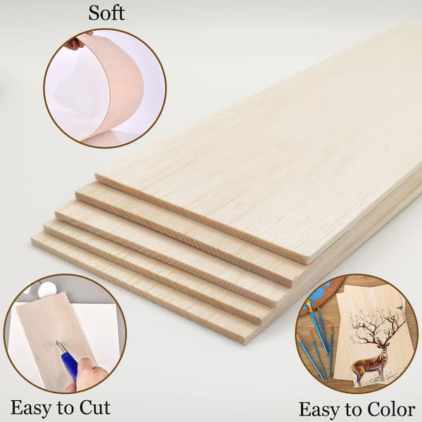 Afoxsos 1/8 in. x 4 in. x 12 in. Balsa Wood Project Panel Unfinished ...