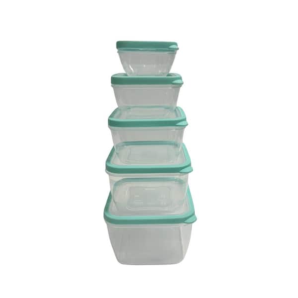 LEXI HOME Nested Square 10-Piece Airtight Plastic Food Storage Container Set in Mint LB6396 ...
